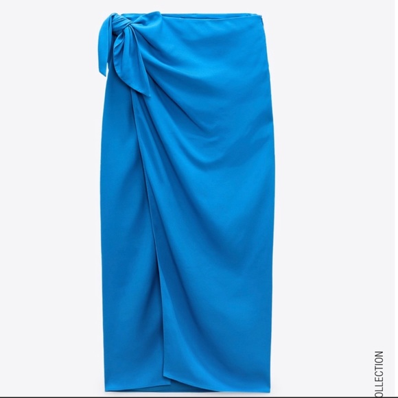 Zara | Skirts | Zara High Waisted Pareo Knot Skirt Blue | Poshmark